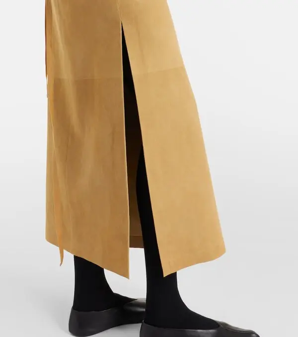THE ROW Danas Suede Wrap Skirt - Beige