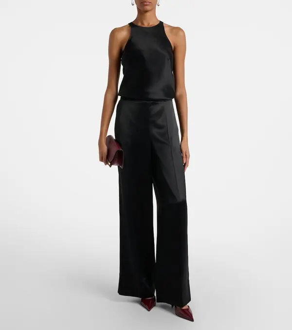 JOSEPH Dijon Satin Wide-leg Pants - Black