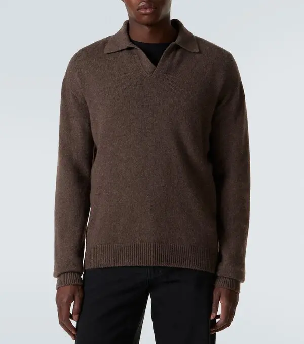 THE ROW Leach Cashmere Polo Sweater - Brown