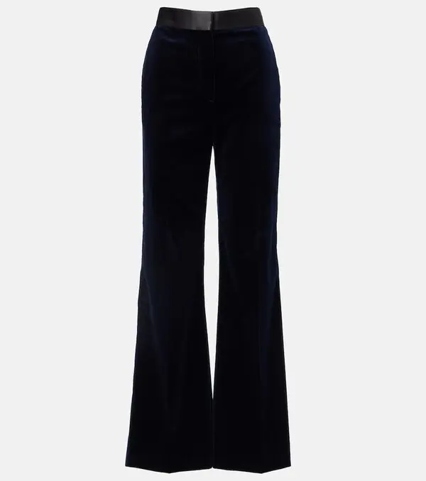 Victoria Beckham Satin-trimmed Velvet Wide-leg Pants - Blue