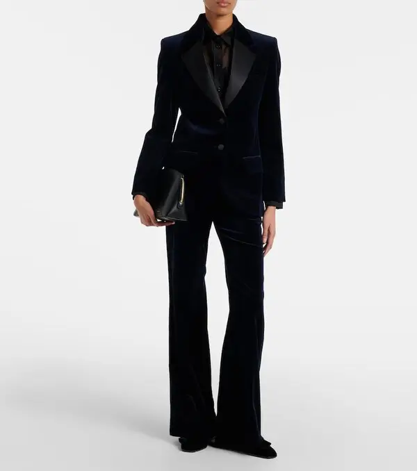 Victoria Beckham Satin-trimmed Velvet Wide-leg Pants - Blue
