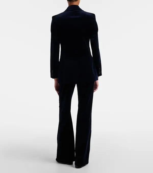 Victoria Beckham Satin-trimmed Velvet Wide-leg Pants - Blue