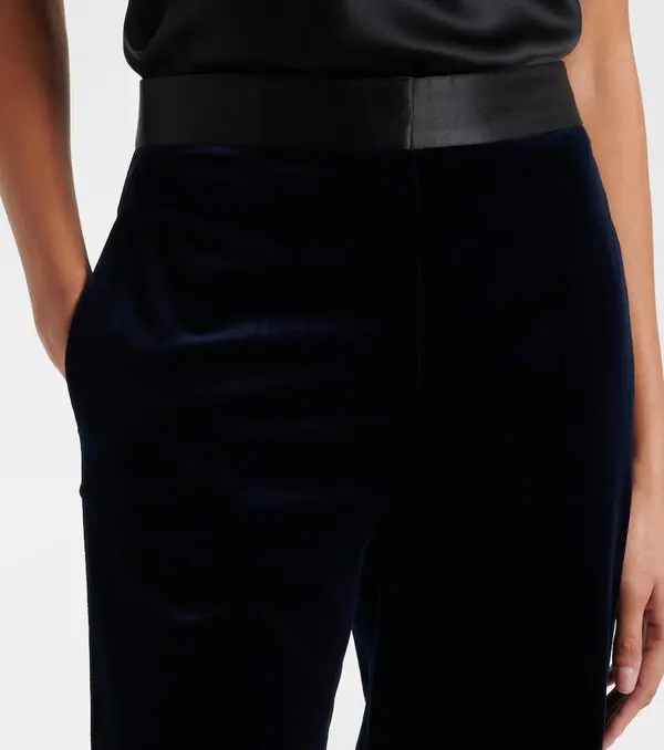 Victoria Beckham Satin-trimmed Velvet Wide-leg Pants - Blue