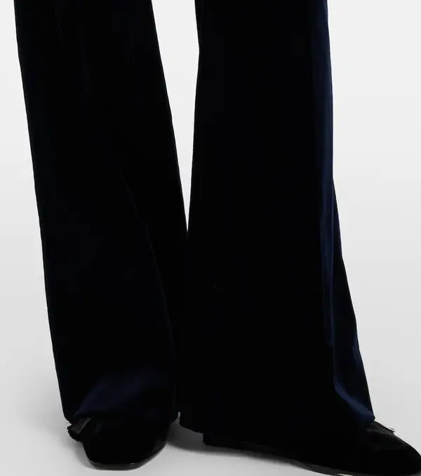 Victoria Beckham Satin-trimmed Velvet Wide-leg Pants - Blue