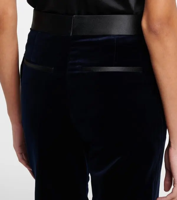 Victoria Beckham Satin-trimmed Velvet Wide-leg Pants - Blue