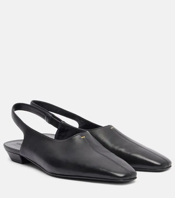 Khaite Celia Leather Slingback Flats - Black