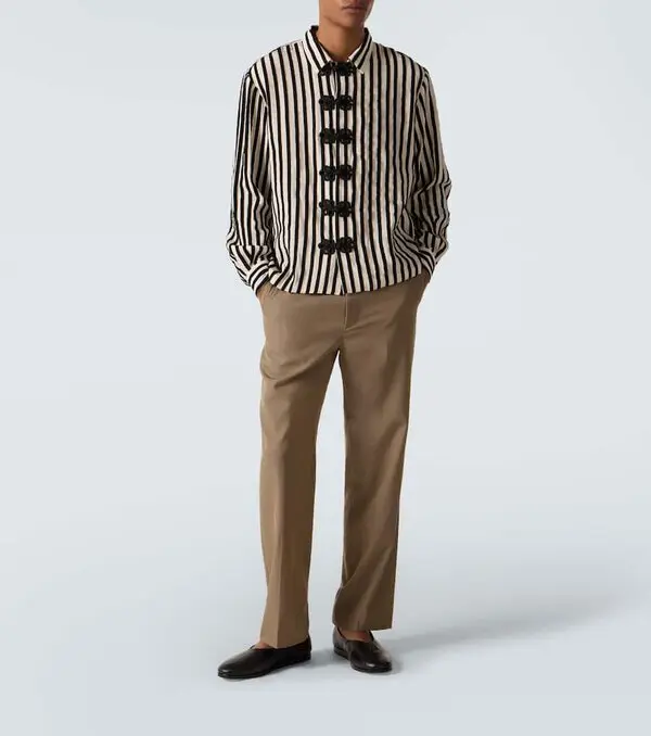 BODE Striped Velvet-trimmed Silk Shirt