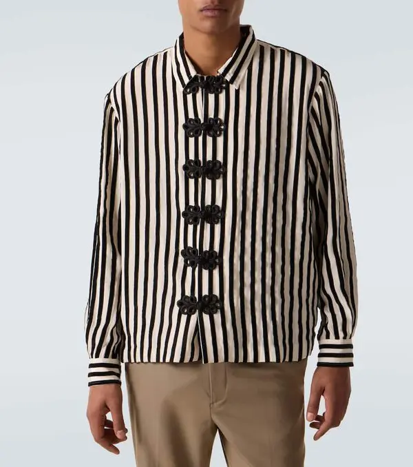 BODE Striped Velvet-trimmed Silk Shirt