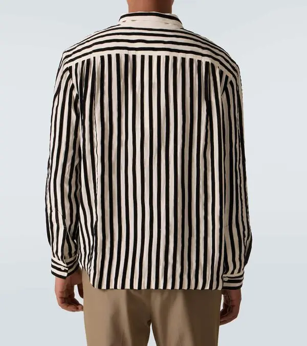 BODE Striped Velvet-trimmed Silk Shirt