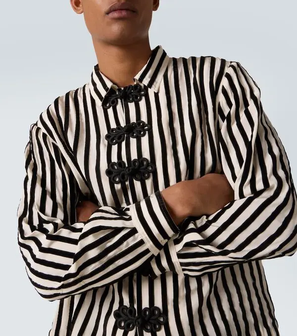 BODE Striped Velvet-trimmed Silk Shirt