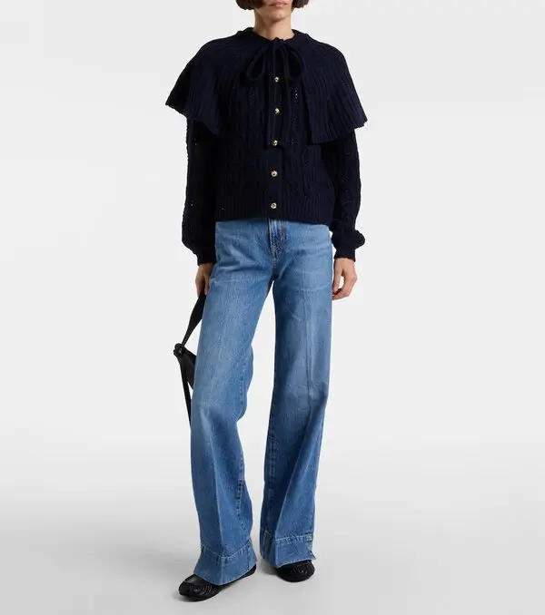 FRAME Caped Wool-blend Cardigan - Blue