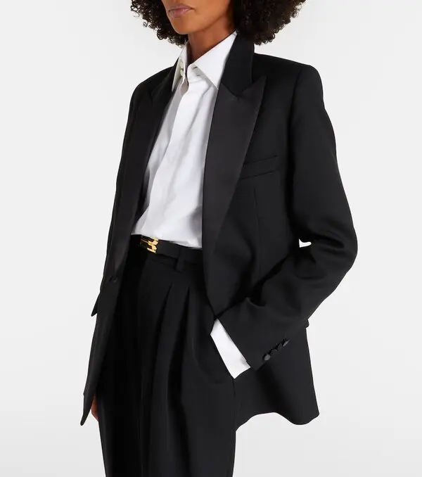 Victoria Beckham Belted Satin-trimmed Blazer