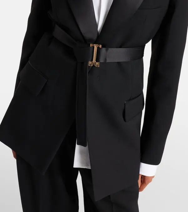 Victoria Beckham Belted Satin-trimmed Blazer
