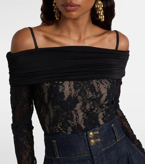 Zimmermann Rebellion Off-shoulder Lace Bodysuit - Black