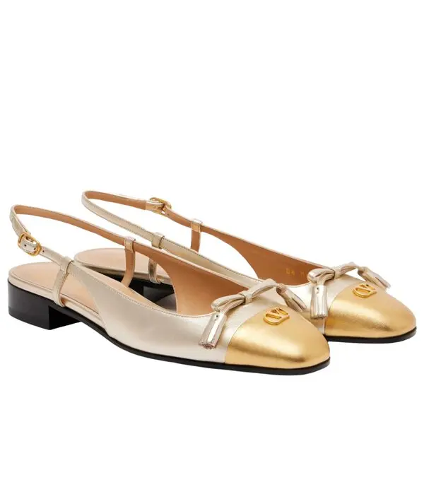 Valentino Garavani Valet Du Roi Leather Slingback Flats - Silver