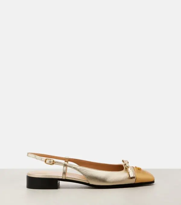 Valentino Garavani Valet Du Roi Leather Slingback Flats - Silver