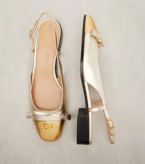 Valentino Garavani Valet Du Roi Leather Slingback Flats - Silver