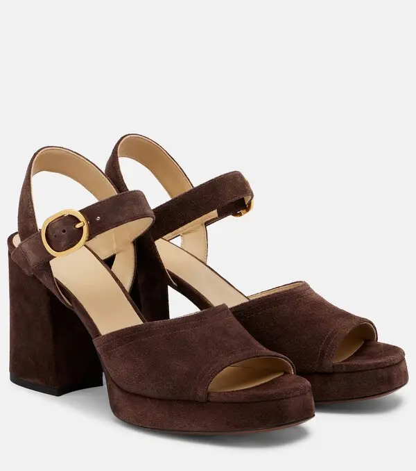 Valentino Garavani Vlogo Suede Platform Sandals - Brown