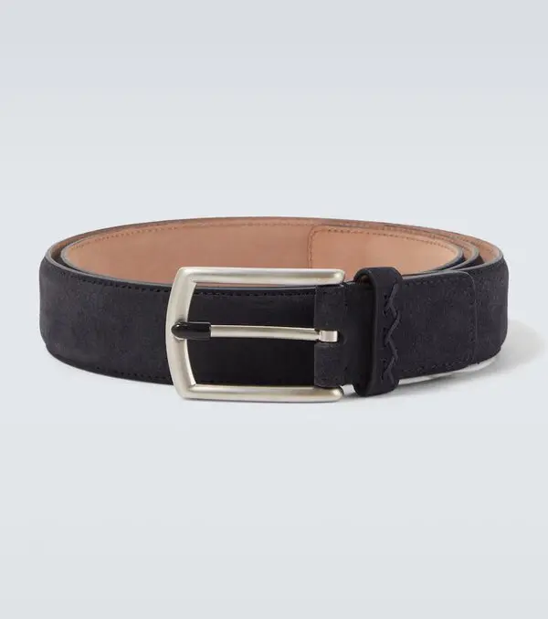 Zegna Triple Stitch Leather Belt - Blue