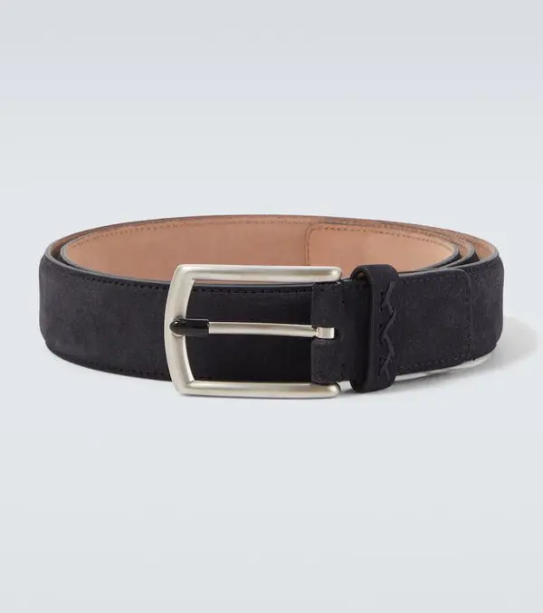 Zegna Triple Stitch Leather Belt - Blue