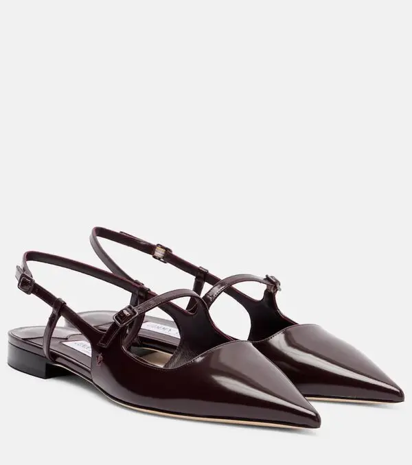 JIMMY CHOO Didi Patent Leather Slingback Flats - Burgundy
