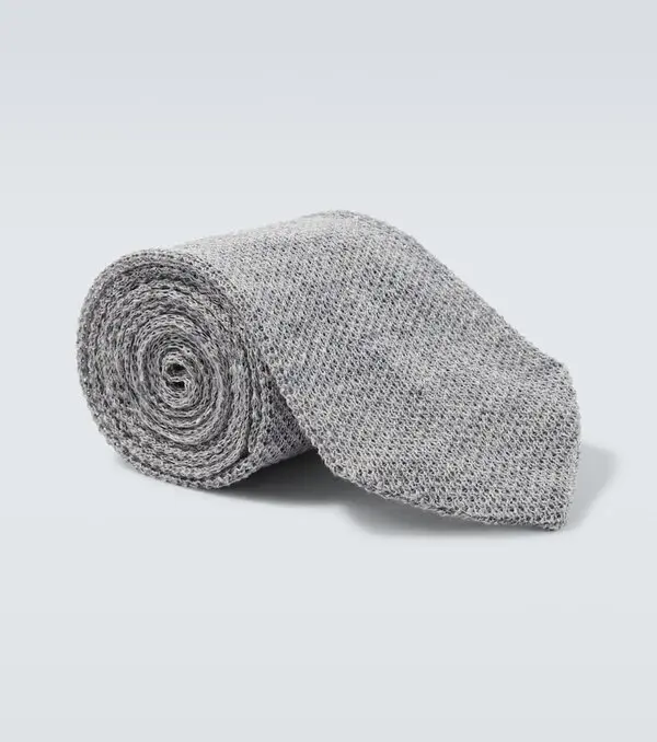 Thom Sweeney Knitted Linen Neck Tie - Grey