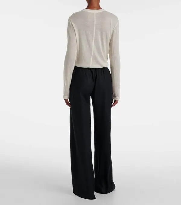 THE ROW Gala Virgin Wool Flannel Wide-leg Trousers - Black