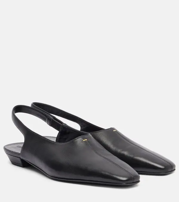 Khaite Celia Leather Slingback Flats - Black