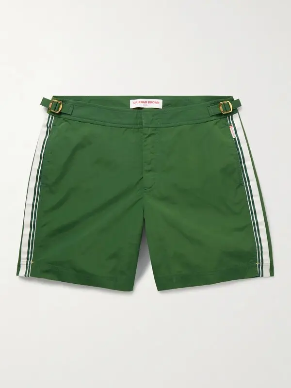 Orlebar Brown Bulldog Straight-leg Mid-length Striped Recycled Swim Shorts - Green