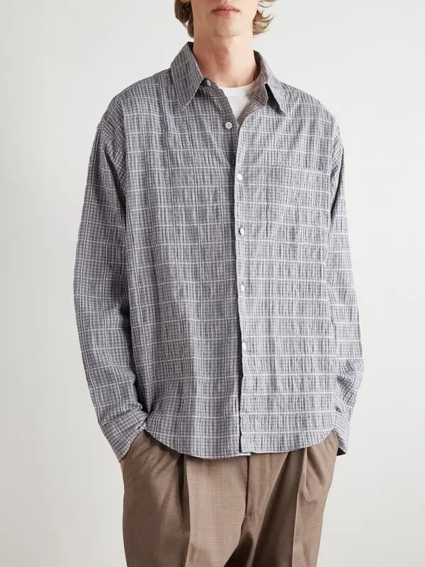 MFPEN Executive Checked Textured Cotton-blend Shirt