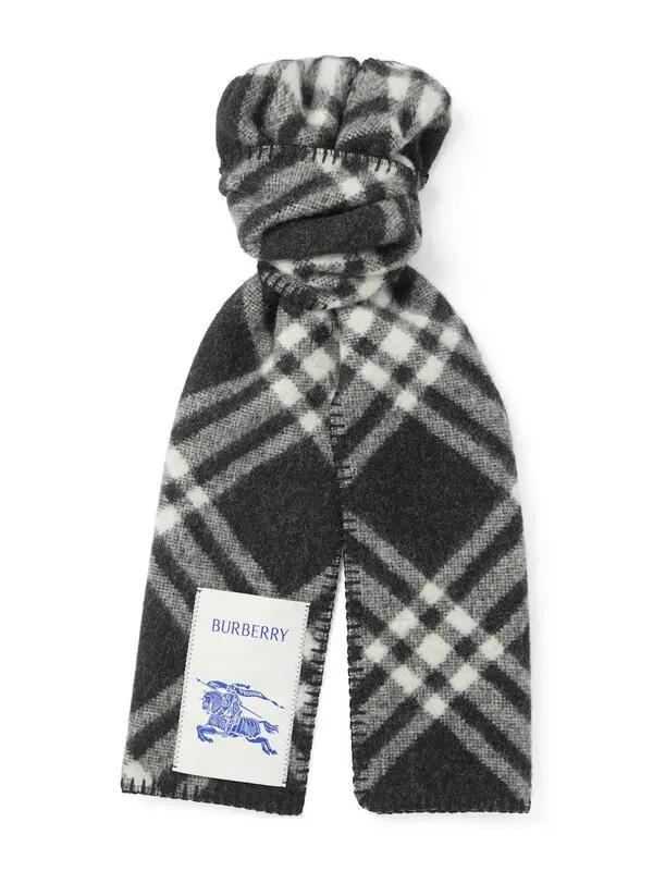 Burberry Logo-appliquéd Checked Wool Scarf - Black