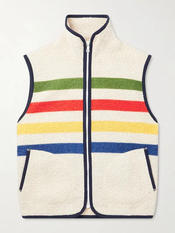 DRAKE'S Striped Wool-blend Fleece Gilet - Neutrals