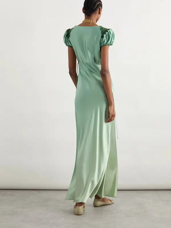 Chlo Lace-Trimmed Silk-Satin Gown - Green - 30% Off | Editorialist