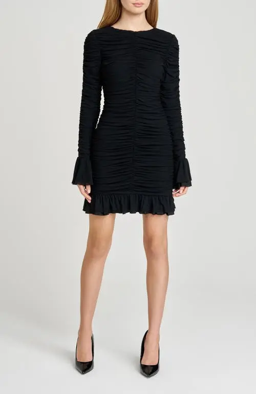 WAYF Long Sleeve Ruched Ruffle Mini Dress