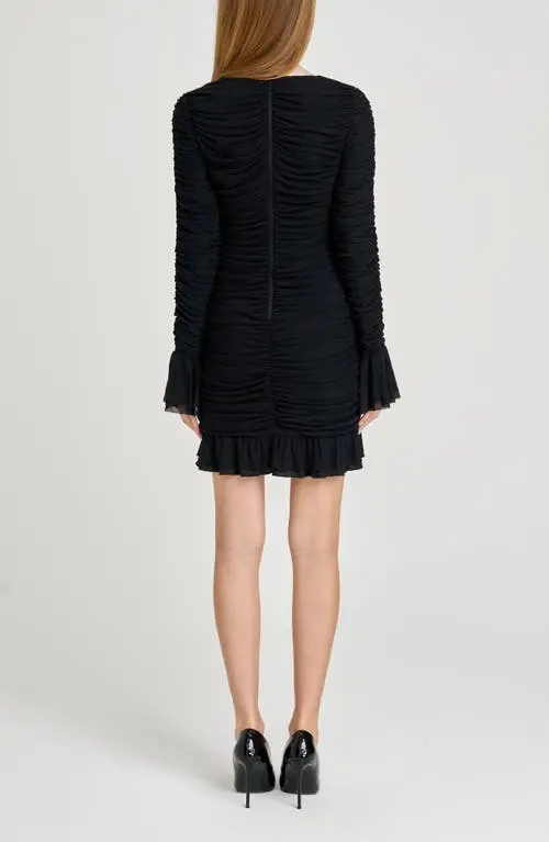 WAYF Long Sleeve Ruched Ruffle Mini Dress