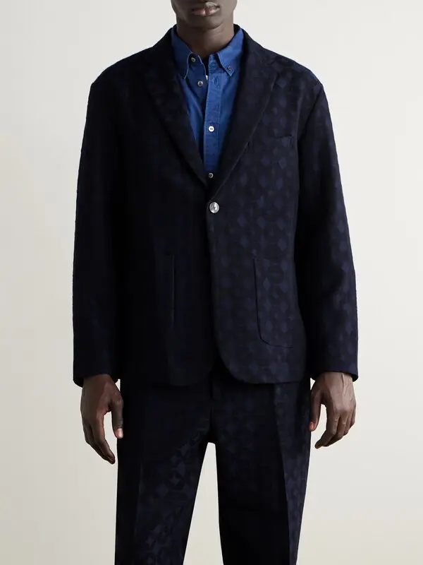 Blue Blue Japan Shippou Cotton And Wool-blend Jacquard Suit Jacket