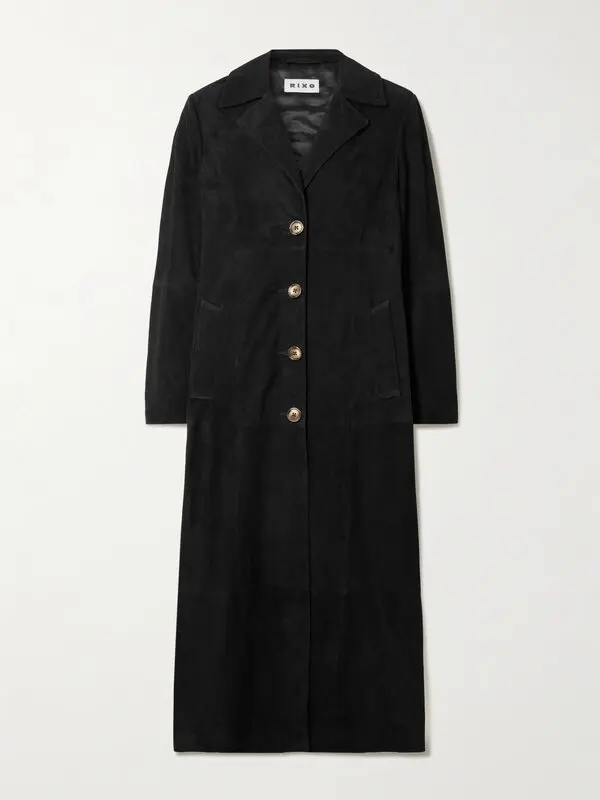 Rixo Astraea Paneled Suede Coat - Black