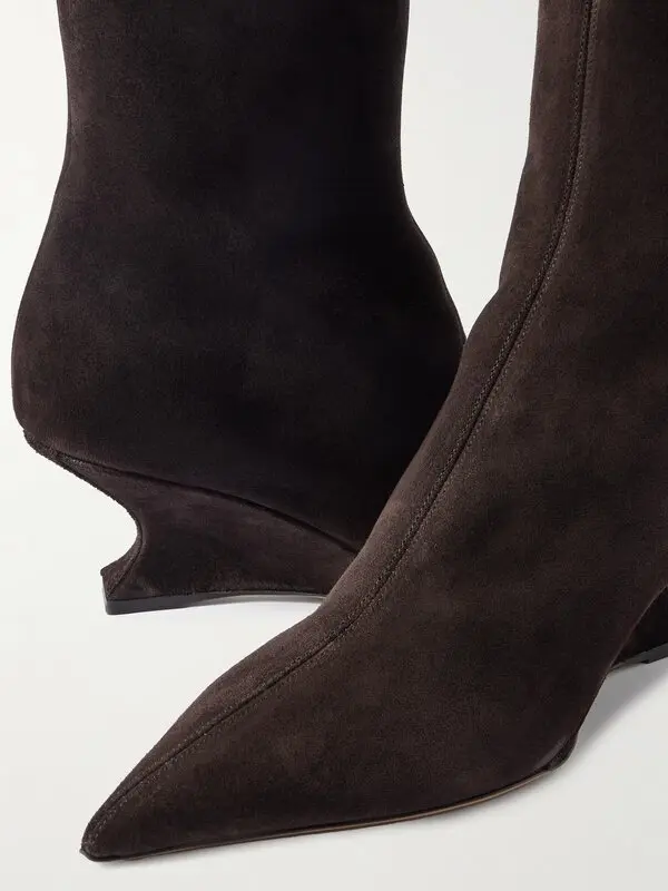 Paris Texas Nina Suede Wedge Ankle Boots - Brown