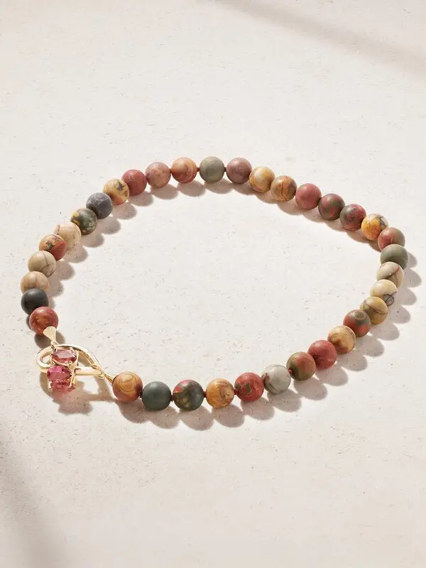 MARLA AARON Stoned Chubby Droplock Jasper And Tourmaline Necklace - Gold