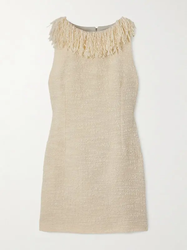 LIBEROWE Soho Fringed Wool-blend Bouclé-tweed Mini Dress - Neutrals
