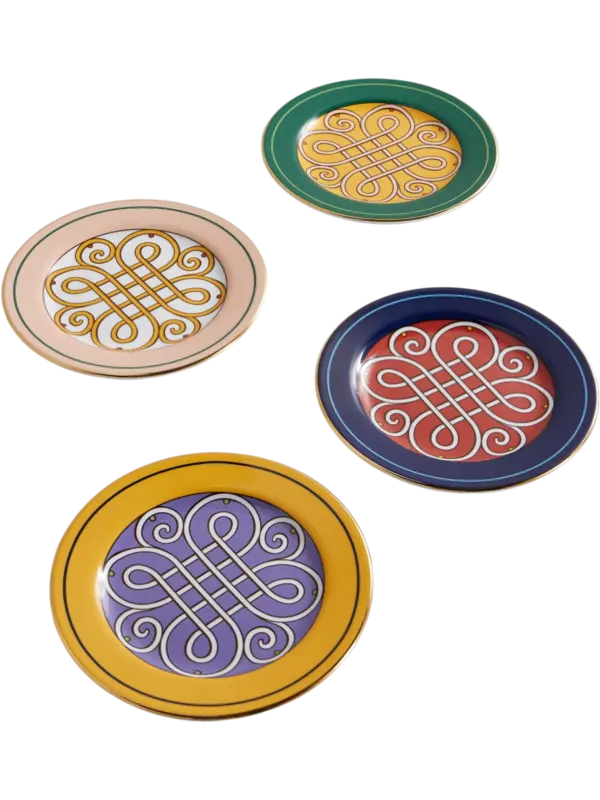 La DoubleJ Set Of Four Printed Porcelain Dessert Plates - Gold