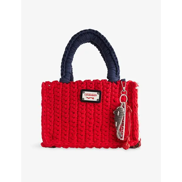 CHARLES JEFFREY LOVERBOY Crochet-knitted Bucket Bag With Fish Charm - Red + Black + White