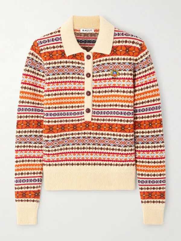 Bally Jacquard-knit Wool Polo Sweater