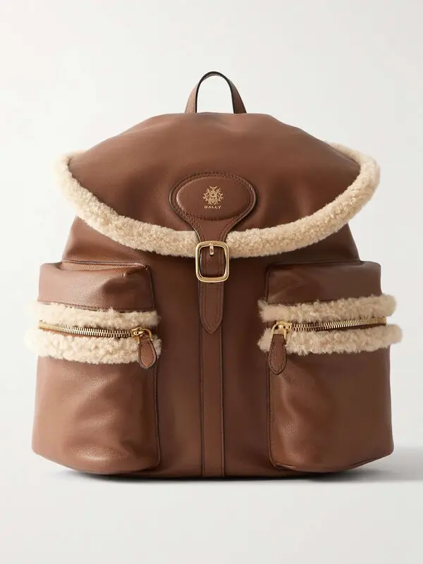 Bally Shearling-trimmed Leather Backpack - Tan
