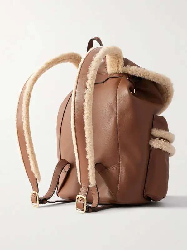 Bally Shearling-trimmed Leather Backpack - Tan