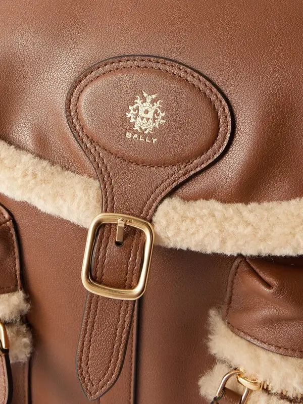 Bally Shearling-trimmed Leather Backpack - Tan
