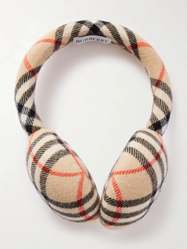 Burberry Checked Wool And Cashmere-blend Earmuffs - Neutrals