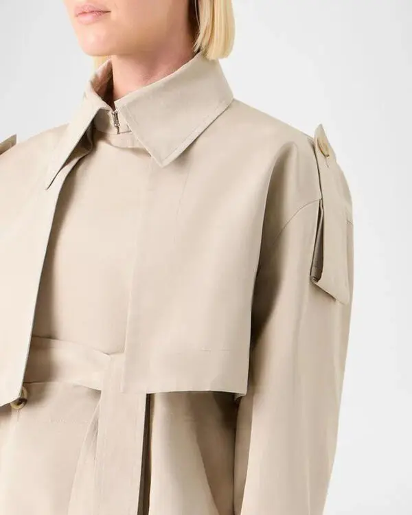 Akris David Duo Ottoman Silk Trench Coat With Bolero - Greige