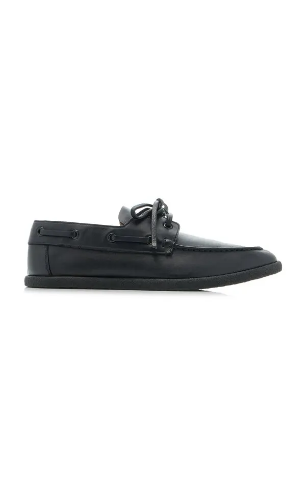 THE ROW Novus Leather Boat Shoes - Black