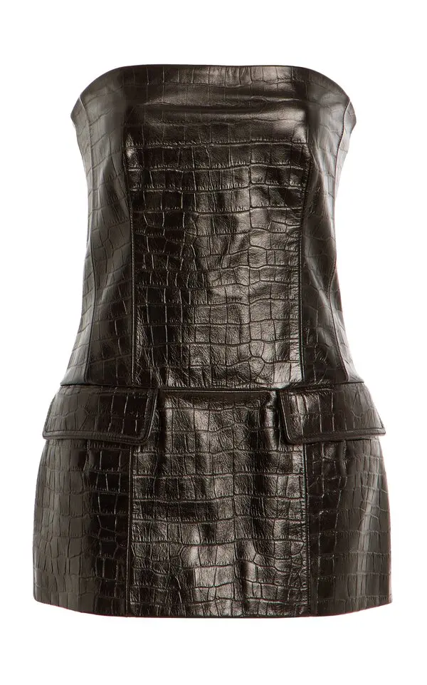 TOTEME Croc-embossed Strapless Leather Top - Brown